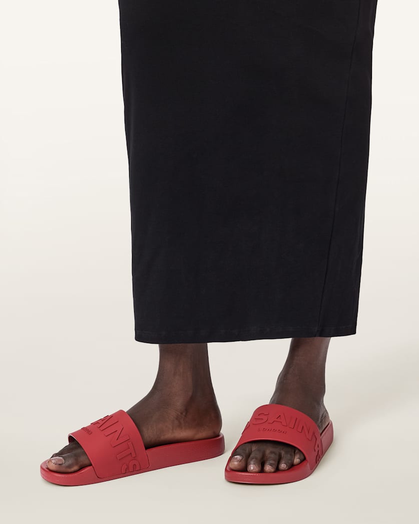 Biggy Slip On Logo Sliders Red | ALLSAINTS Canada